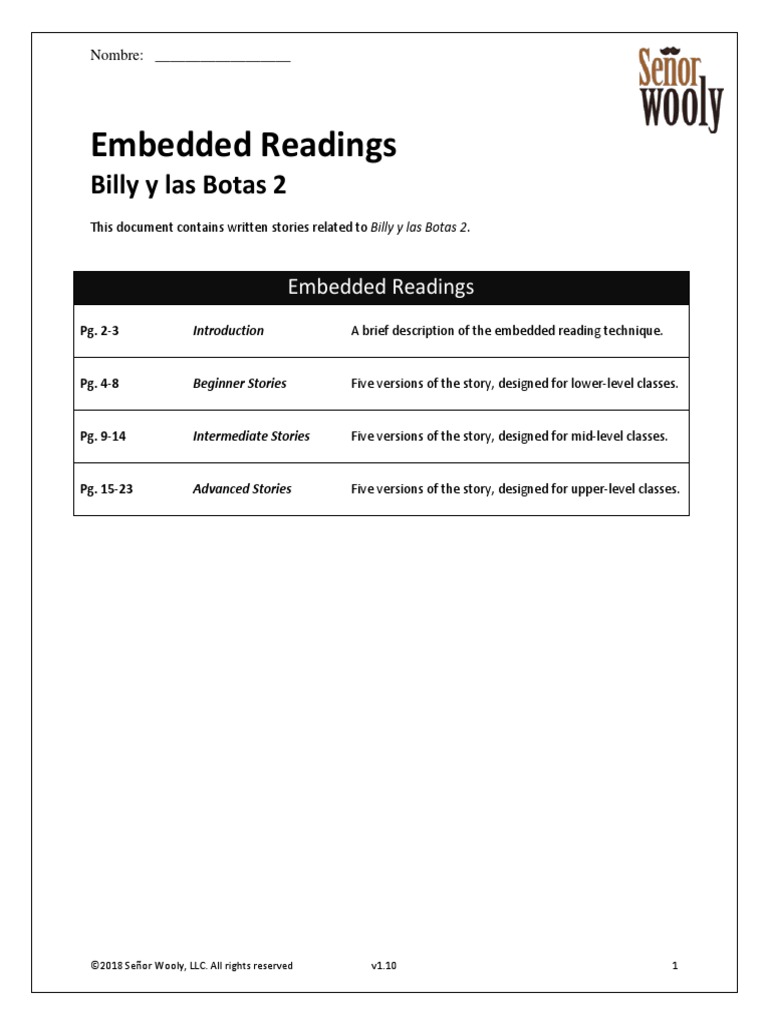 Embedded Readings: Billy y Las Botas 2 | PDF | Games & Activities