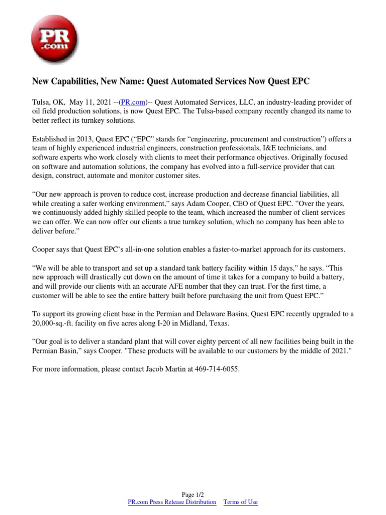 Quest Automated Services Rebrands to Quest EPC | PDF | Business | Computing