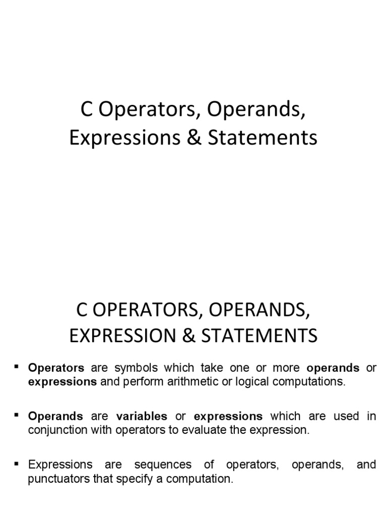 C Operators, Operands, Expressions & Statements | PDF | Elementary Mathematics | Notation