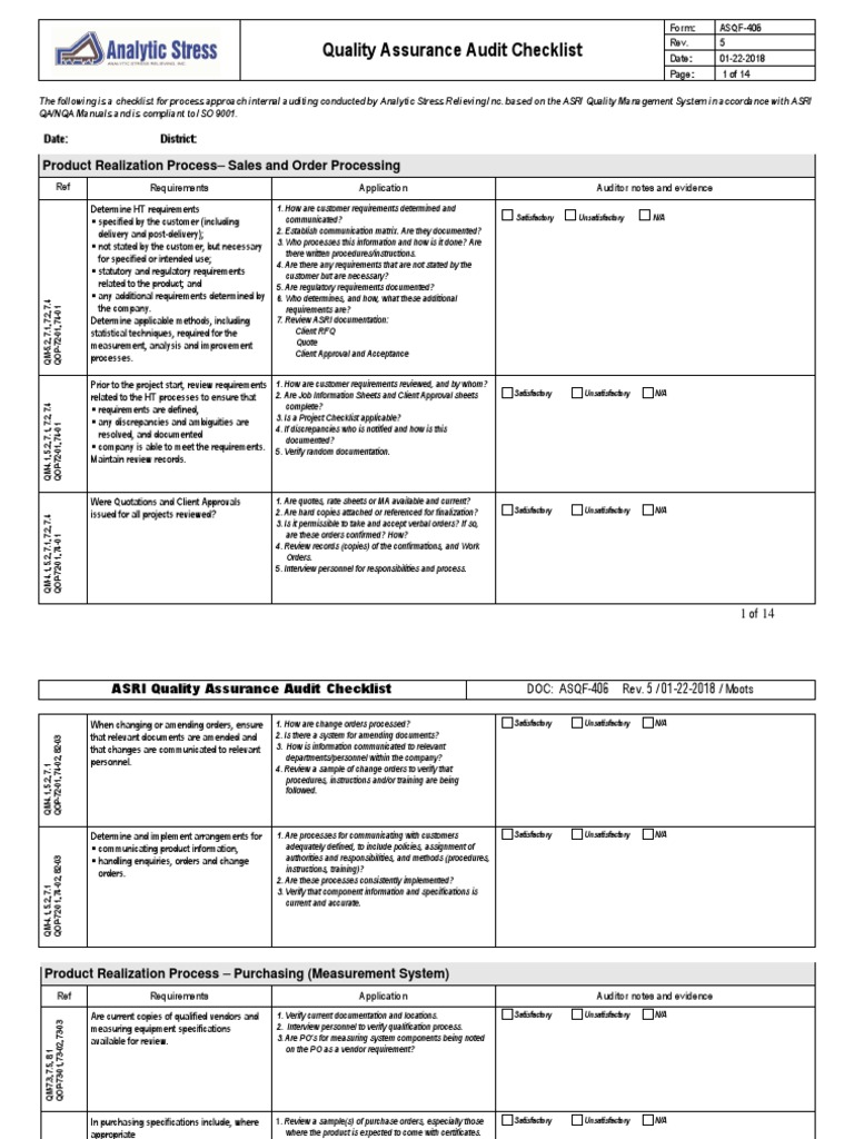 Quality Assurance Audit Checklist | PDF | Audit | Competence (Human ...