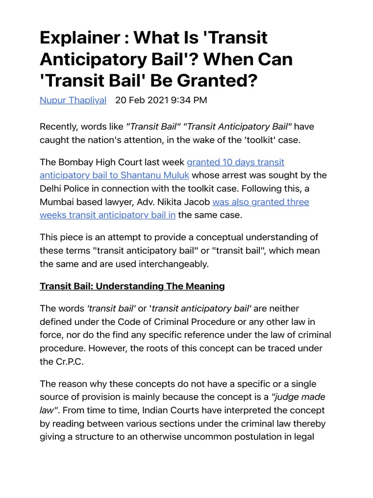 Transit Bail | PDF | Bail | Arrest