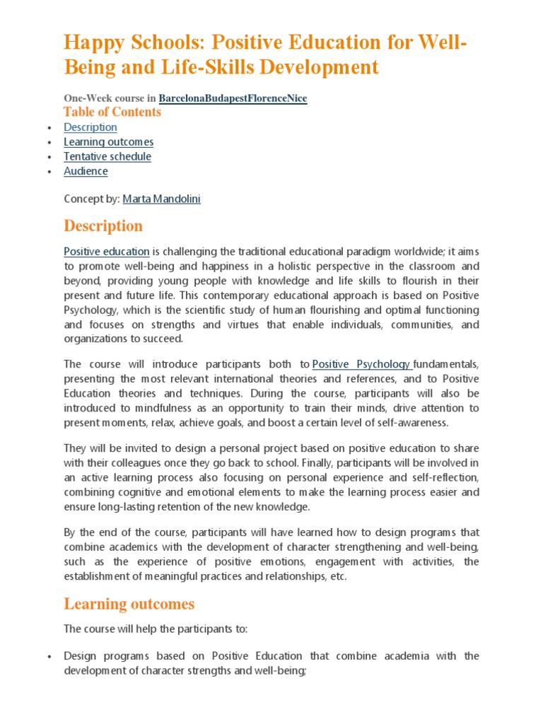 Happy Schools Positive Education For Well-Being and Life-Skills Development | PDF | Positive ...