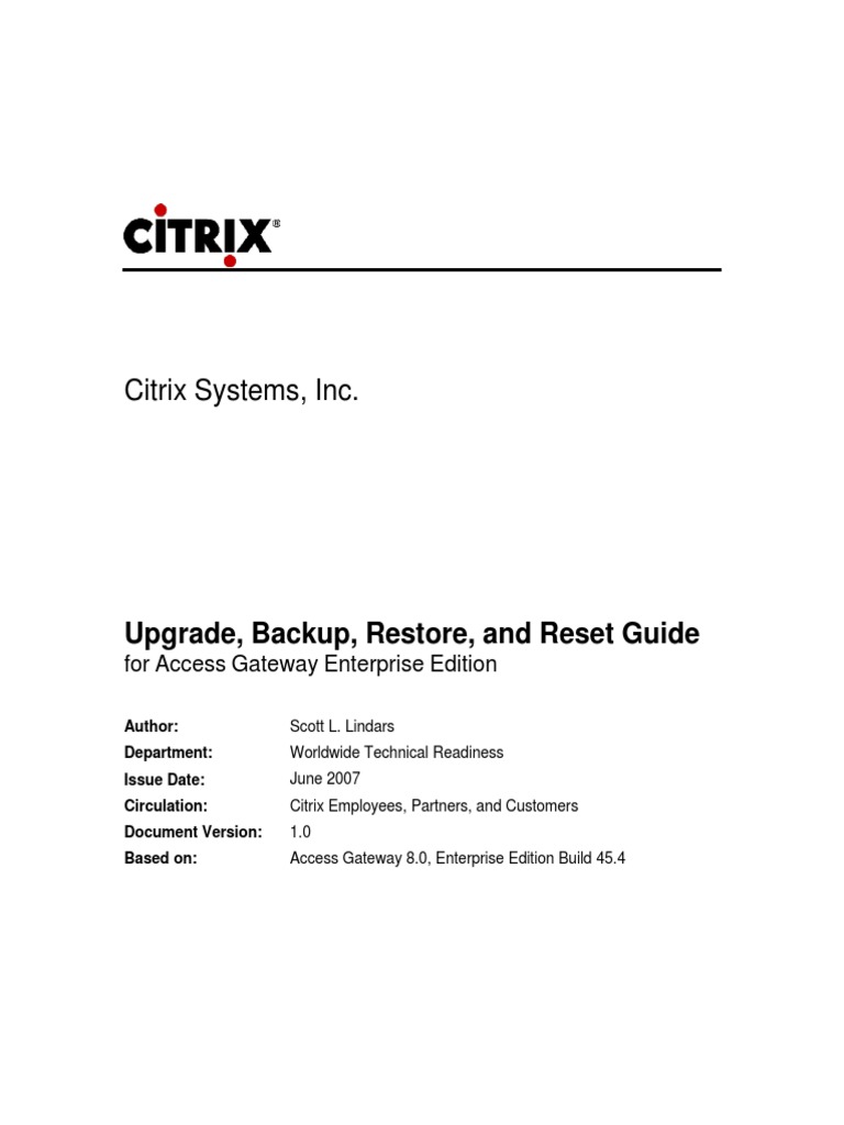 Citrix Systems, Inc.: Upgrade, Backup, Restore, and Reset Guide | PDF ...
