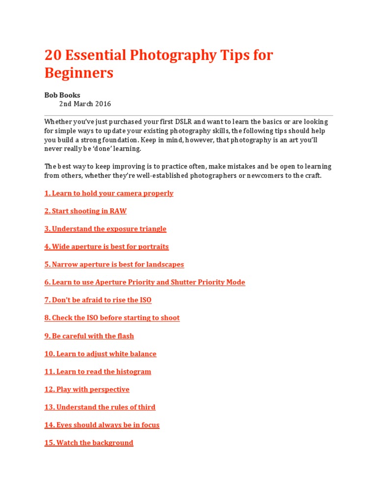 Beginner Photography Tips Guide | PDF