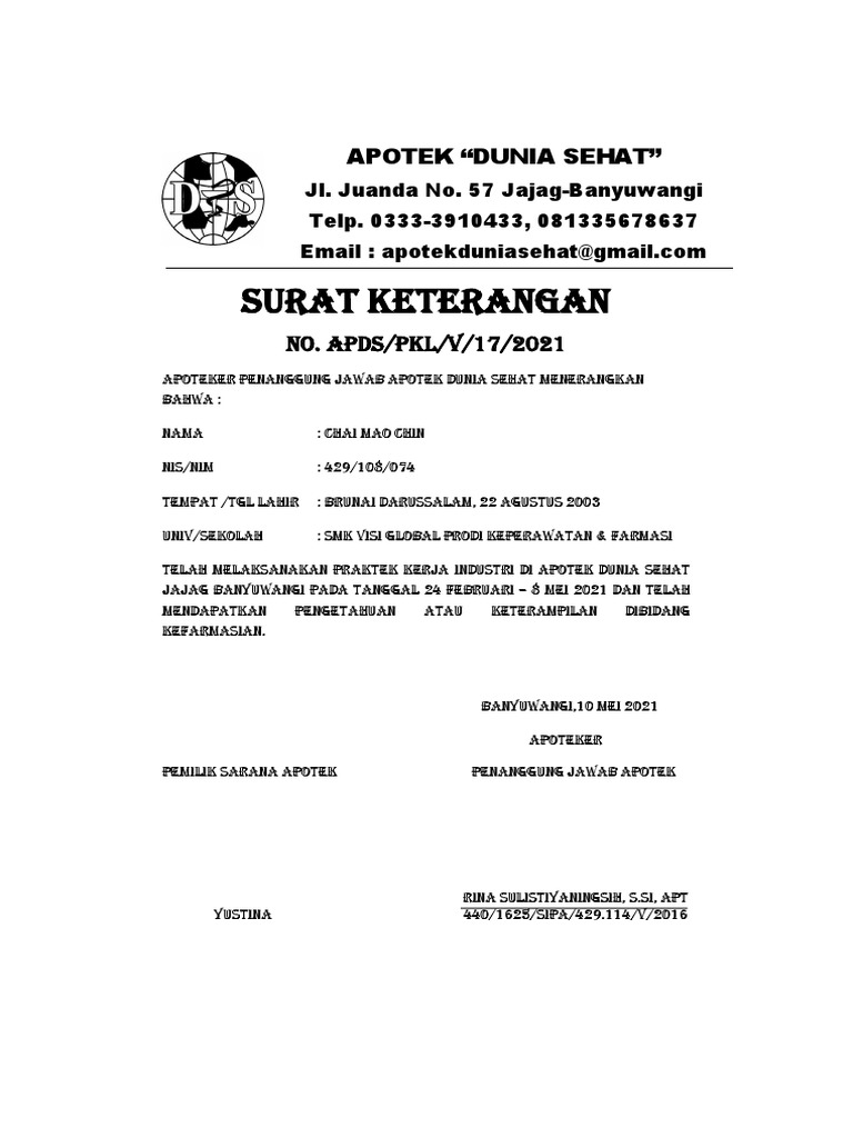 Surat Keterangan PKL | PDF