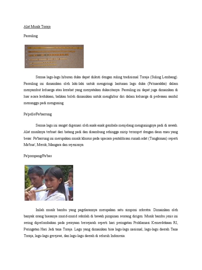 Alat Musik Toraja | PDF | Seni & Disiplin Bahasa | Seni