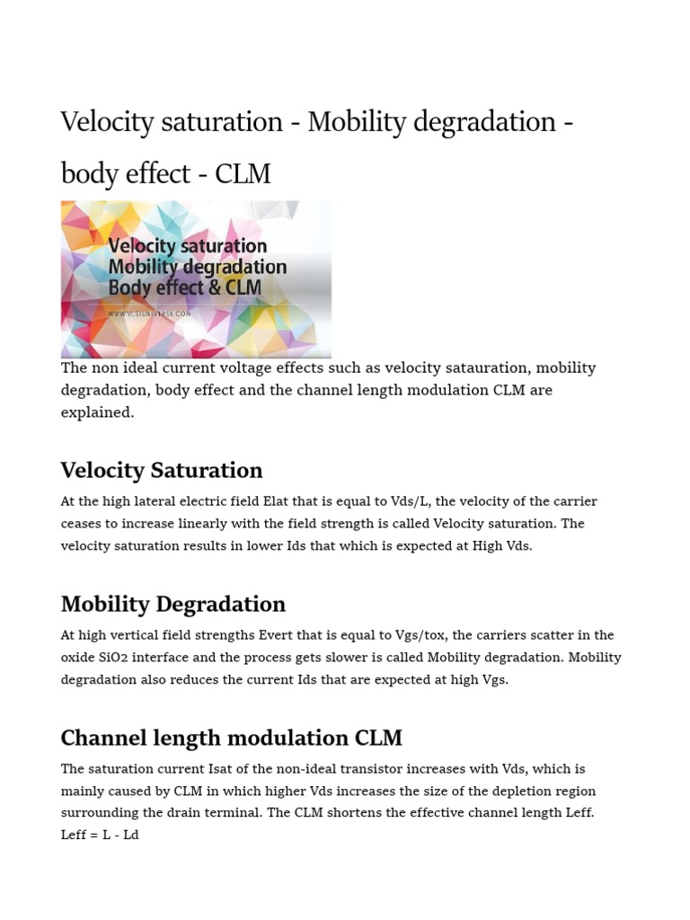 Non-Ideal Effects in MOSFETs: An Explanation of Velocity Saturation ...