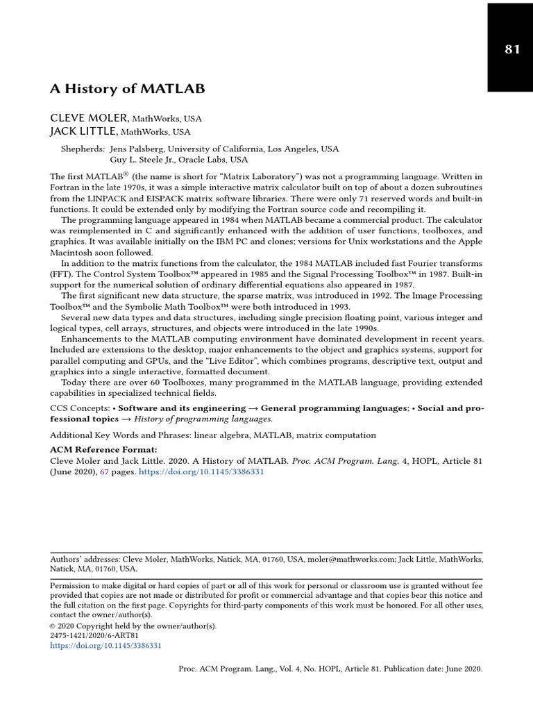 A History of Matlab | PDF | Matlab | Subroutine
