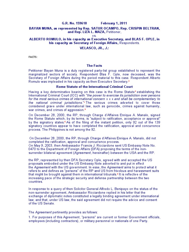 Bayan Muna VS Romulo | PDF | Standing (Law) | Treaty