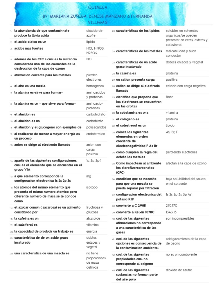 Flashcards Quimica | PDF | Redox | Oxígeno