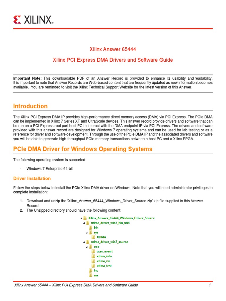 Xilinx Answer 65444 Xilinx PCI Express DMA Drivers and Software Guide | PDF | Device Driver ...