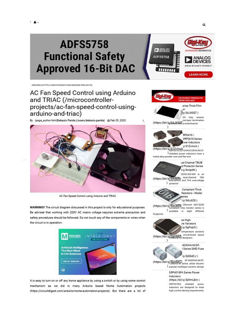 Ac Fan Speed Control Using Arduino And Triac Microcontroller Projects 8927