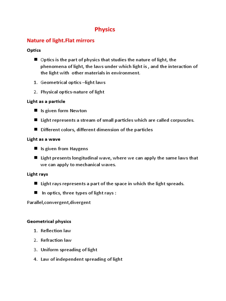 Physics of Light and Optics | PDF | Buoyancy | Optics