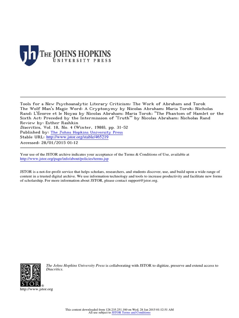 E. Rashkin - On Abraham and Torok | PDF | Oedipus Complex | Hamlet