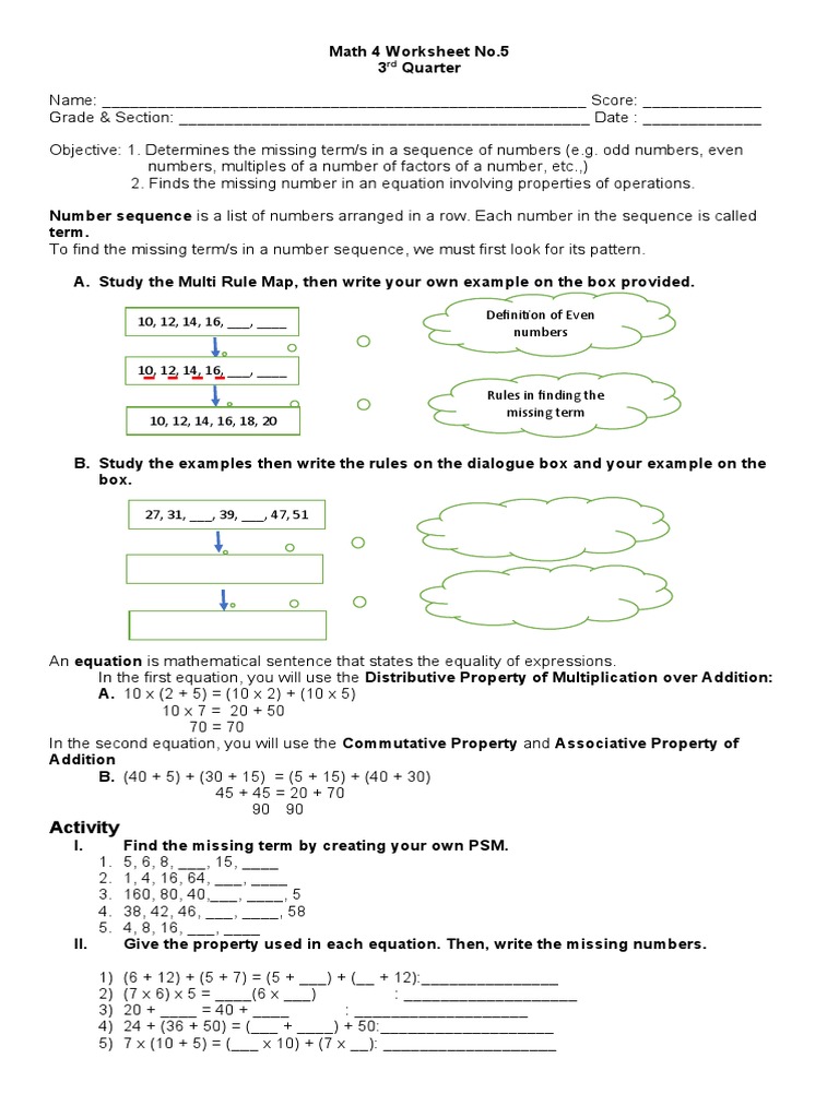 Math 4 Worksheet No. 5 6 | PDF | Numbers | Sequence