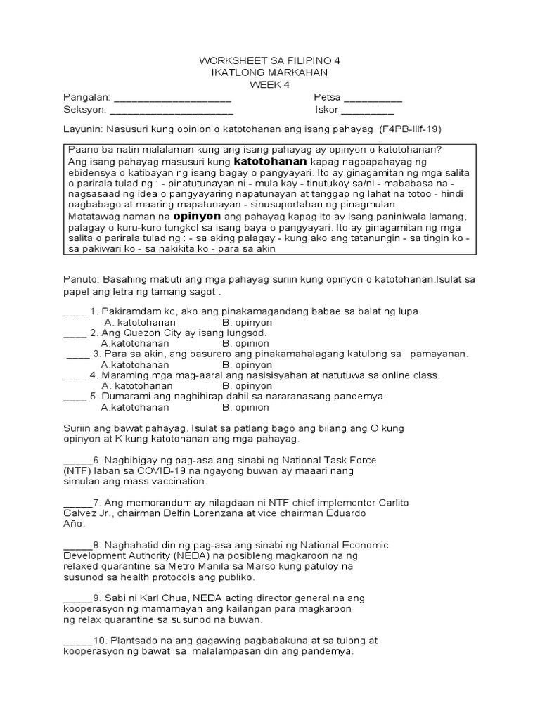 Filipino 4 Q3 Week4 | PDF