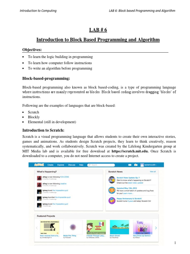ITC LAB 6 - Scratch + Algorithms | PDF | Scratch (Programming Language ...