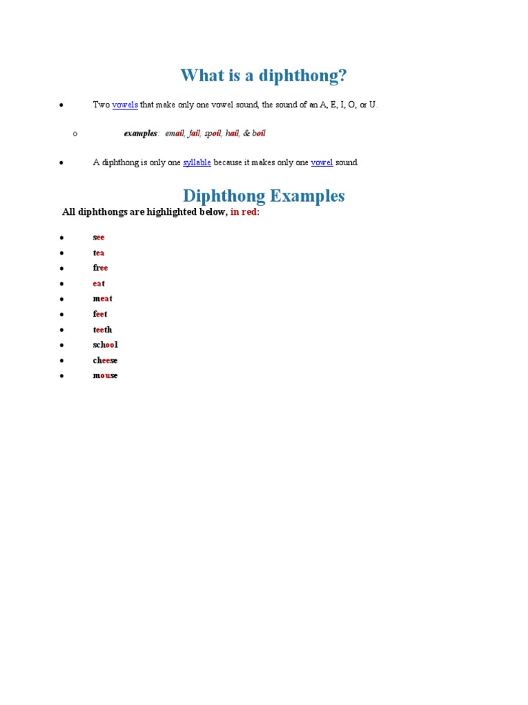 What is a diphthong? Examples of diphthongs in English | PDF