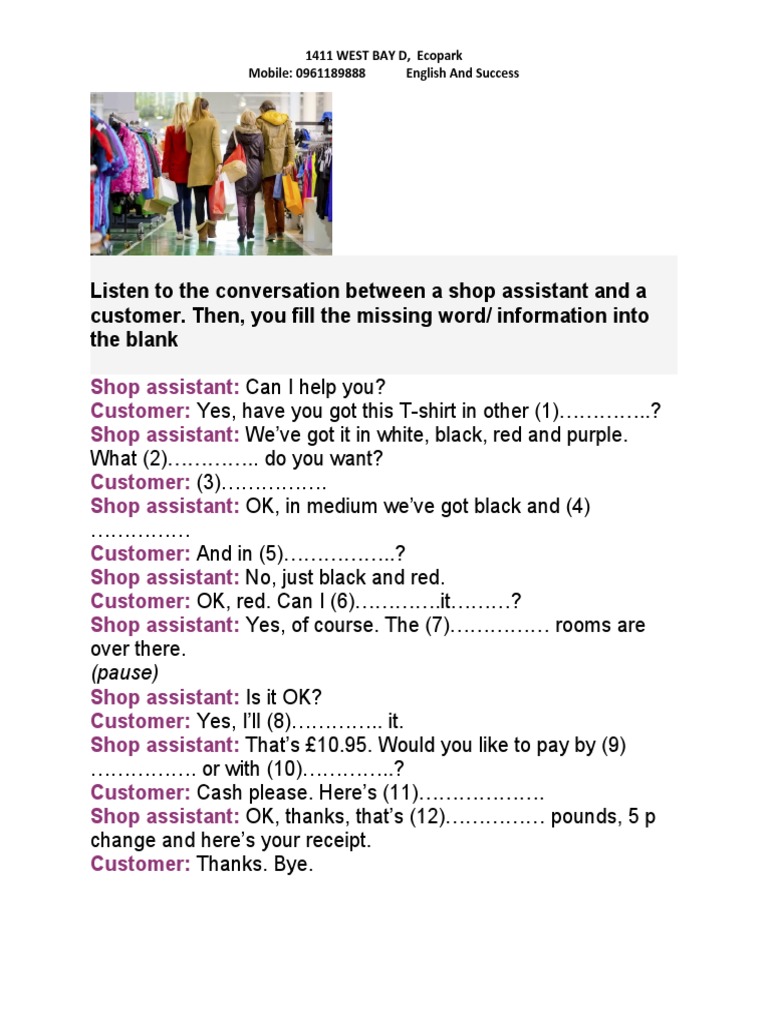 Shop Assistant-Customer Dialogue Exercise | PDF | Sports & Recreation