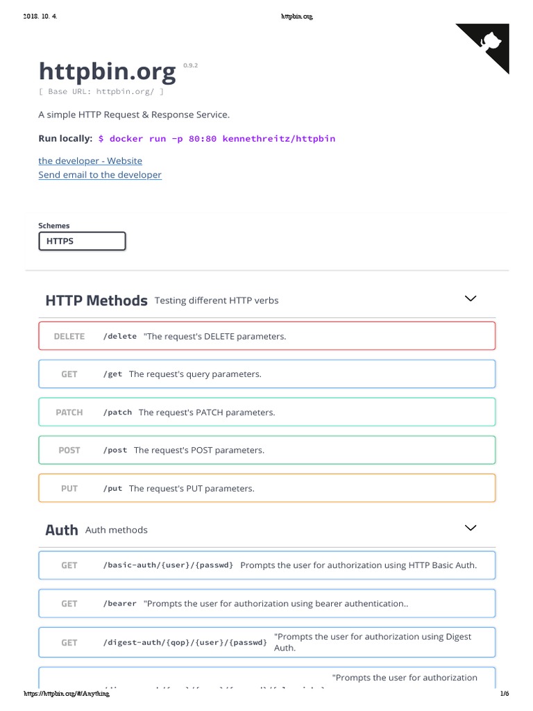 $ Docker Run - P 80:80 Kennethreitz/httpbin: A Simple HTTP Request & Response Service | PDF ...