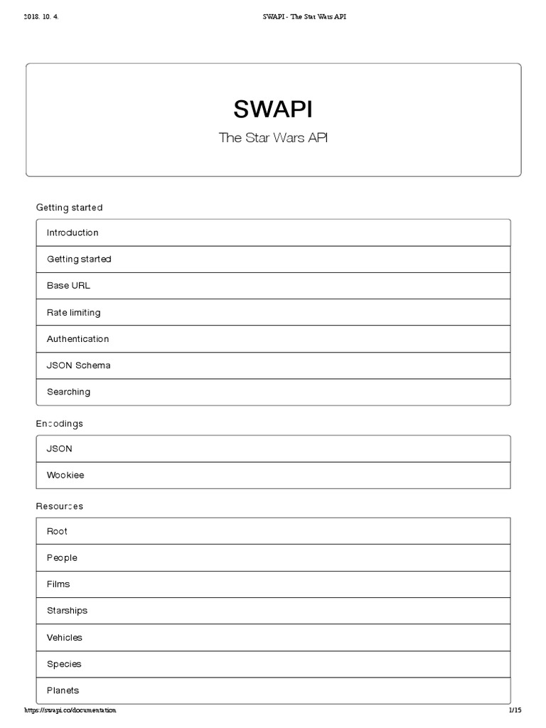 SWAPI - The Star Wars API | PDF | Json | Hypertext Transfer Protocol