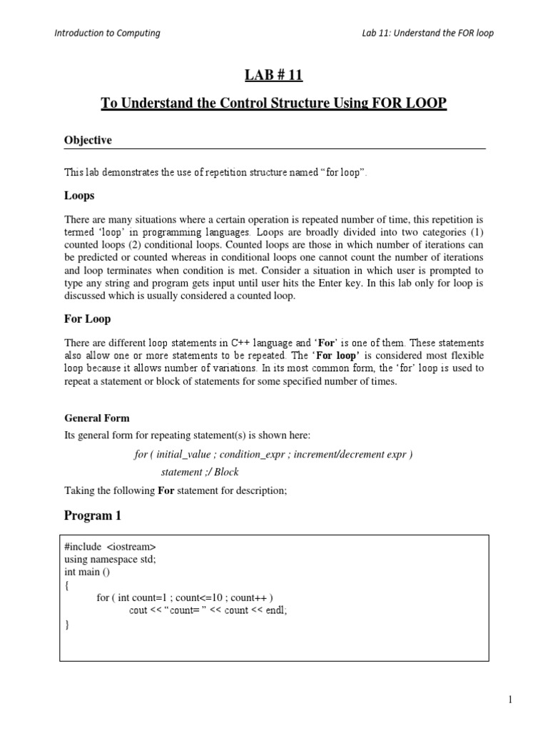 ITC LAB 11 - For Loop | PDF | Control Flow | Software Development