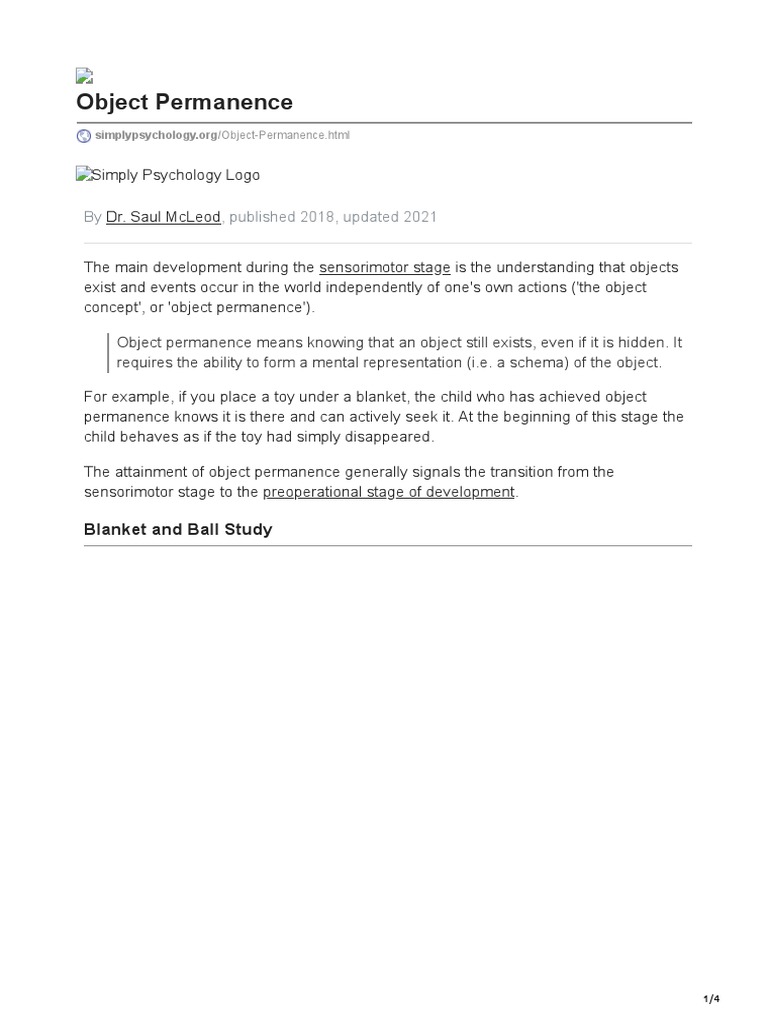 Object Permanence in Child Development | PDF | Academic Discipline ...