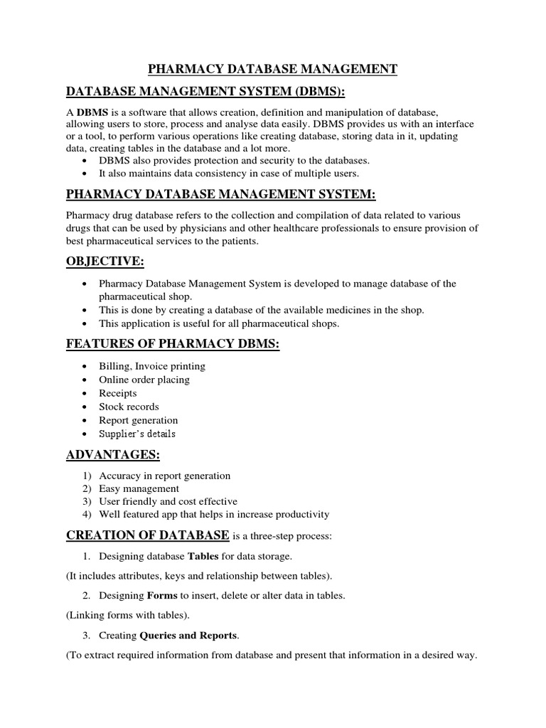 Pharmacy Database Management Pdf Databases Data Management