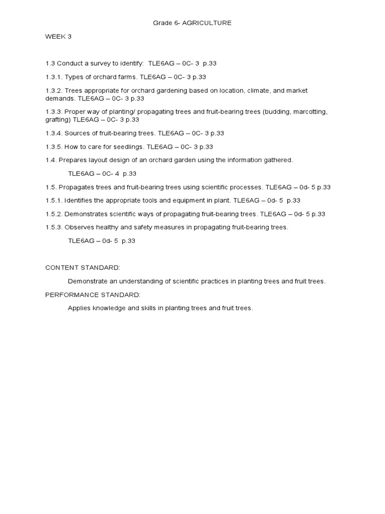 Agriculture TLE TG Grade 6 | PDF | Grafting | Trees