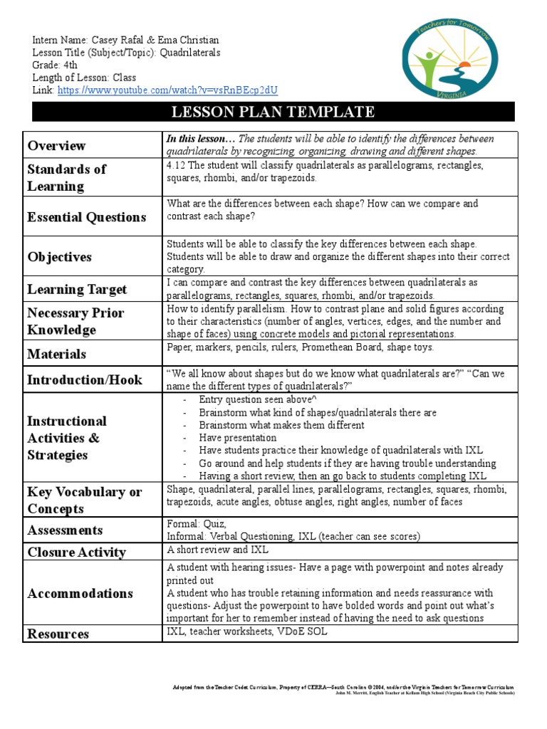 Blank Lesson Plan Template 2021 | PDF | Shape | Lesson Plan