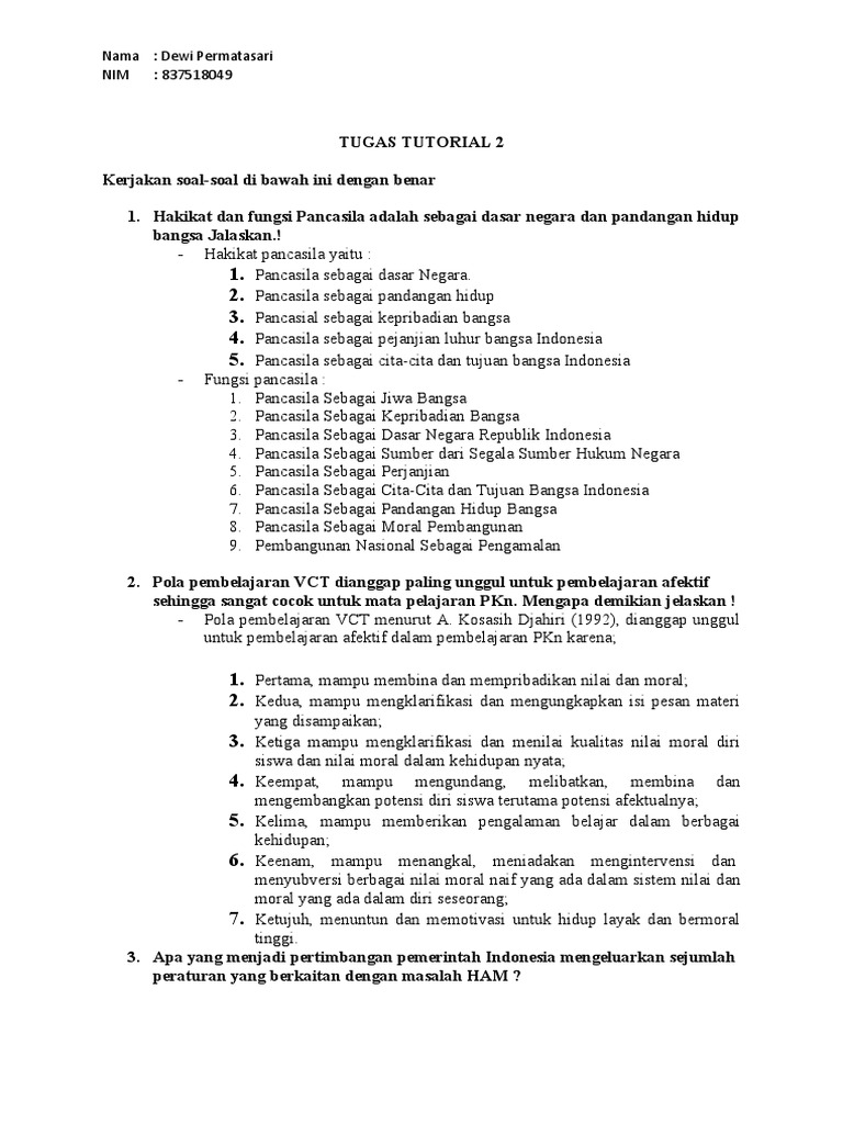 TUGAS TUTORIAL 2 MATERI DAN PEMBELAJARAN PKN SD | PDF