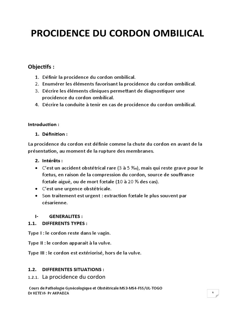 Urgence : Procidence du Cordon Ombilical | PDF | Accouchement ...