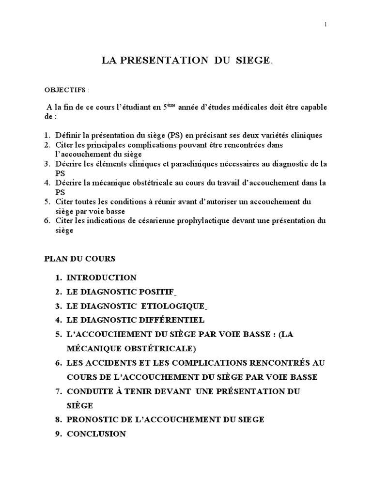 La Presentation Du Siege-1 | PDF | Accouchement | Césarienne