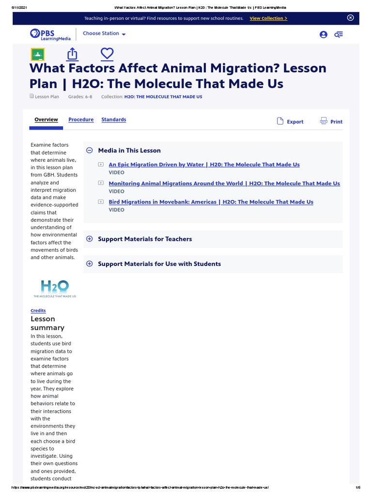 What Factors Affect Animal Migration - Lesson Plan - H2O - The Molecule ...