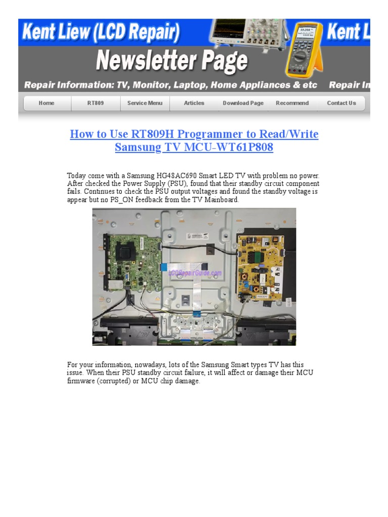How To Use RT809H Programmer To Read - Write Samsung TV MCU-WT61P808 | PDF
