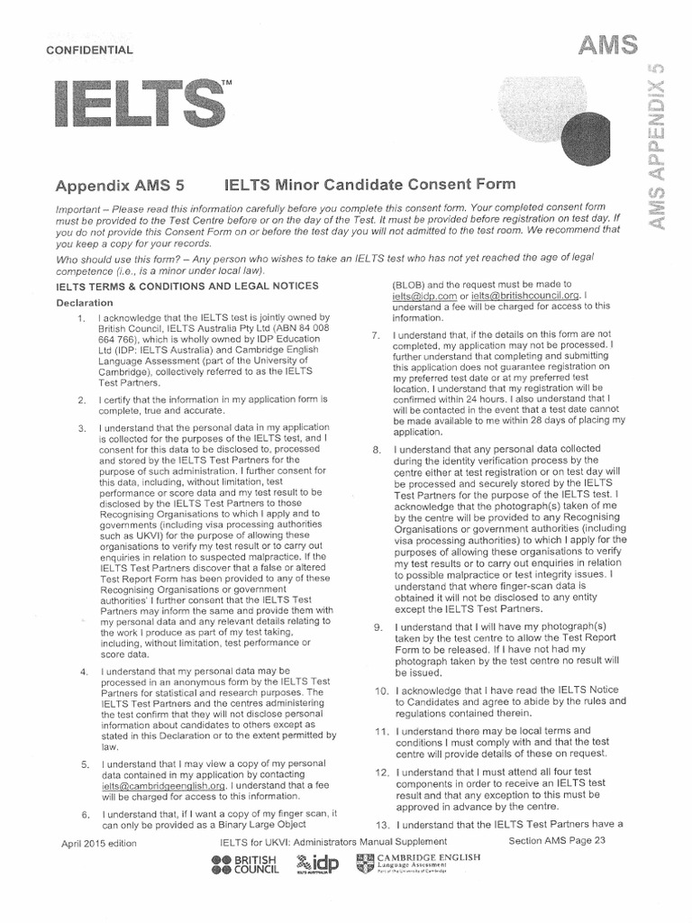 IDP IELTS Child Protection Consent Form 2018 | PDF