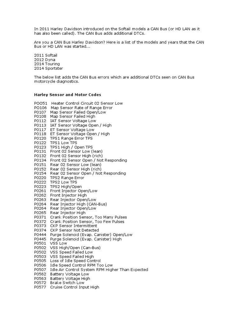 Harley Sensor and Motor Codes | PDF | Anti Lock Braking System | Fuel ...