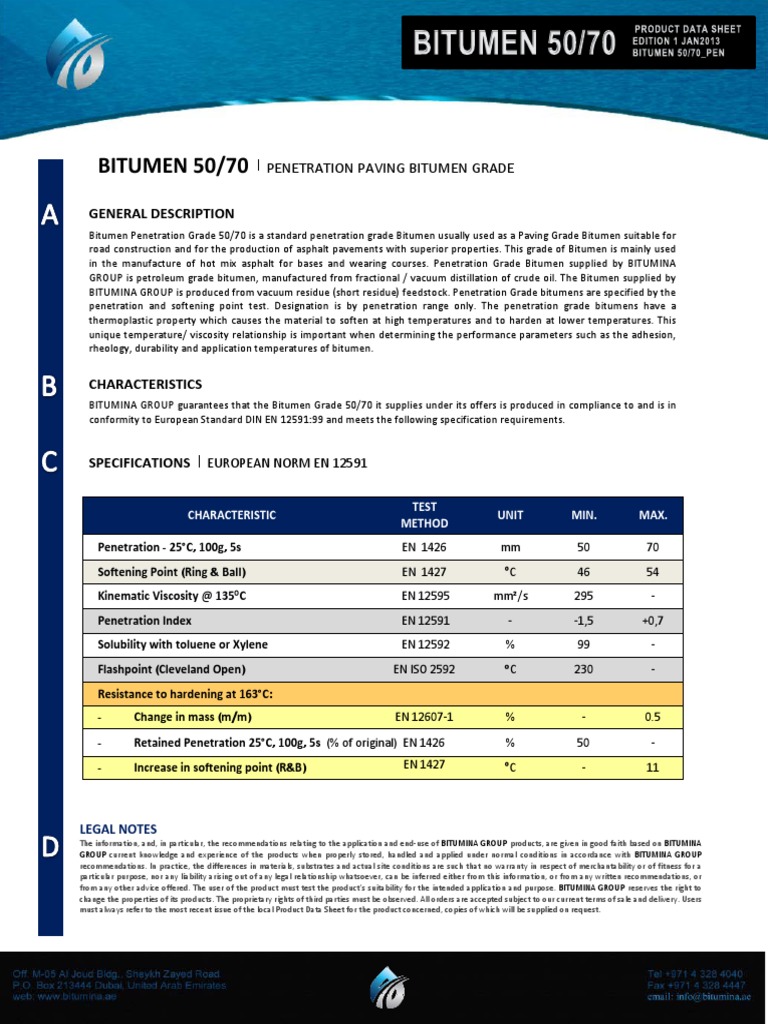 Bitumen 50-70 Pen Ec | PDF | Asphalt | Road Surface