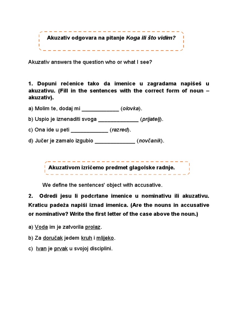 Akuzativ Vjezba | PDF