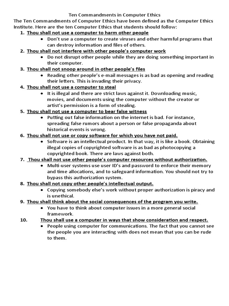 Ten Commandments in Computer Ethics | Download Free PDF | Copyright ...