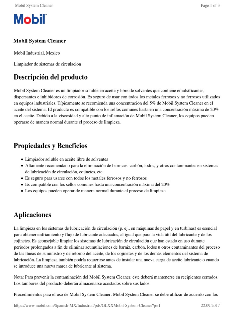 GLXXMobil System Cleaner | PDF | Petróleo | Lubricante