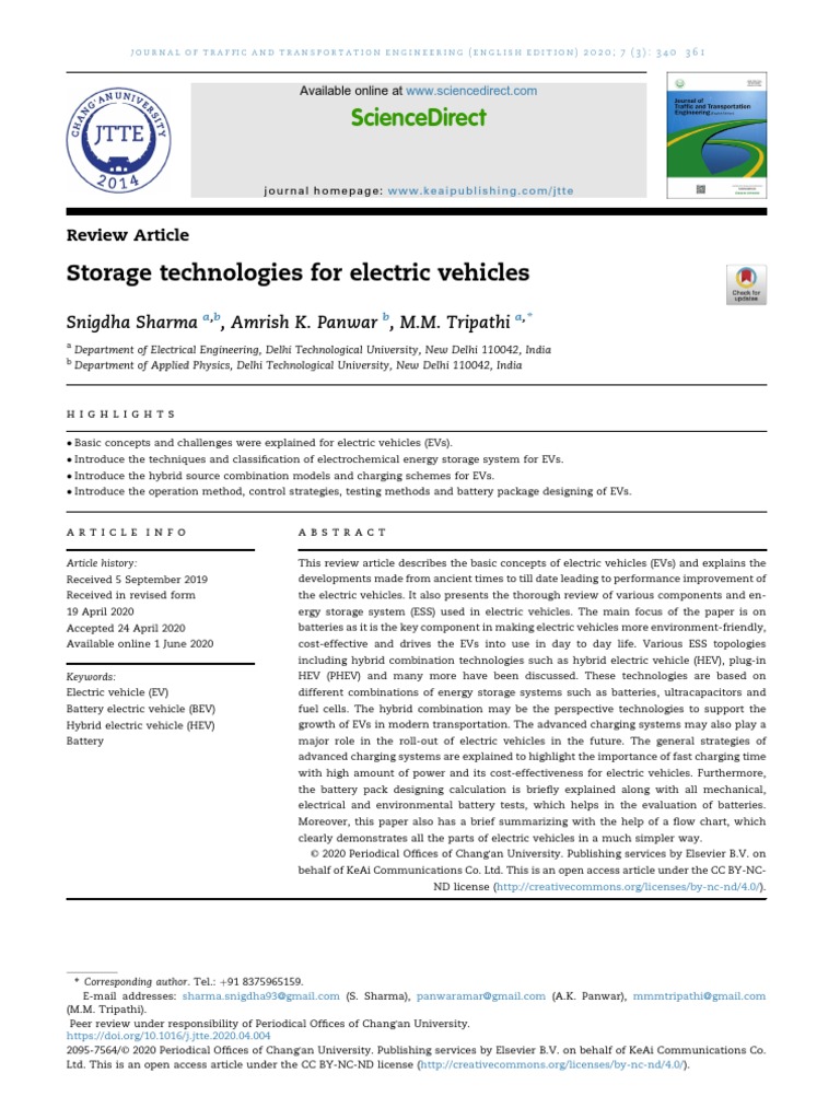 Storage Technologies For Electric Vehicles: Sciencedirect | PDF ...
