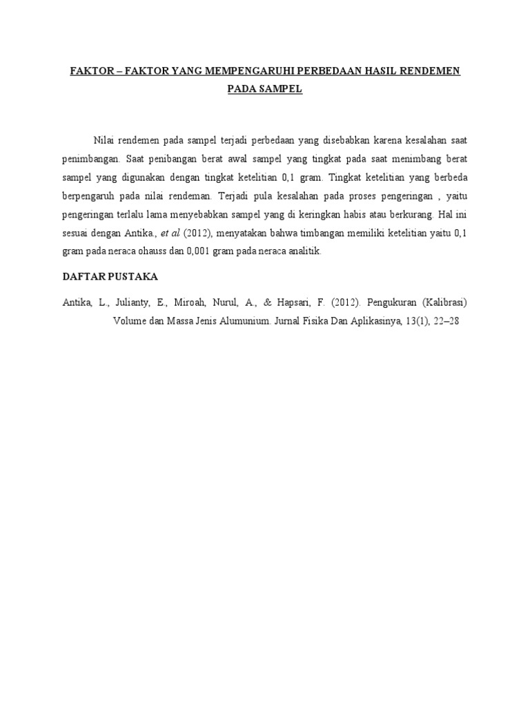 Faktor Perbedaan Nilai Rendemen Glikogen | PDF