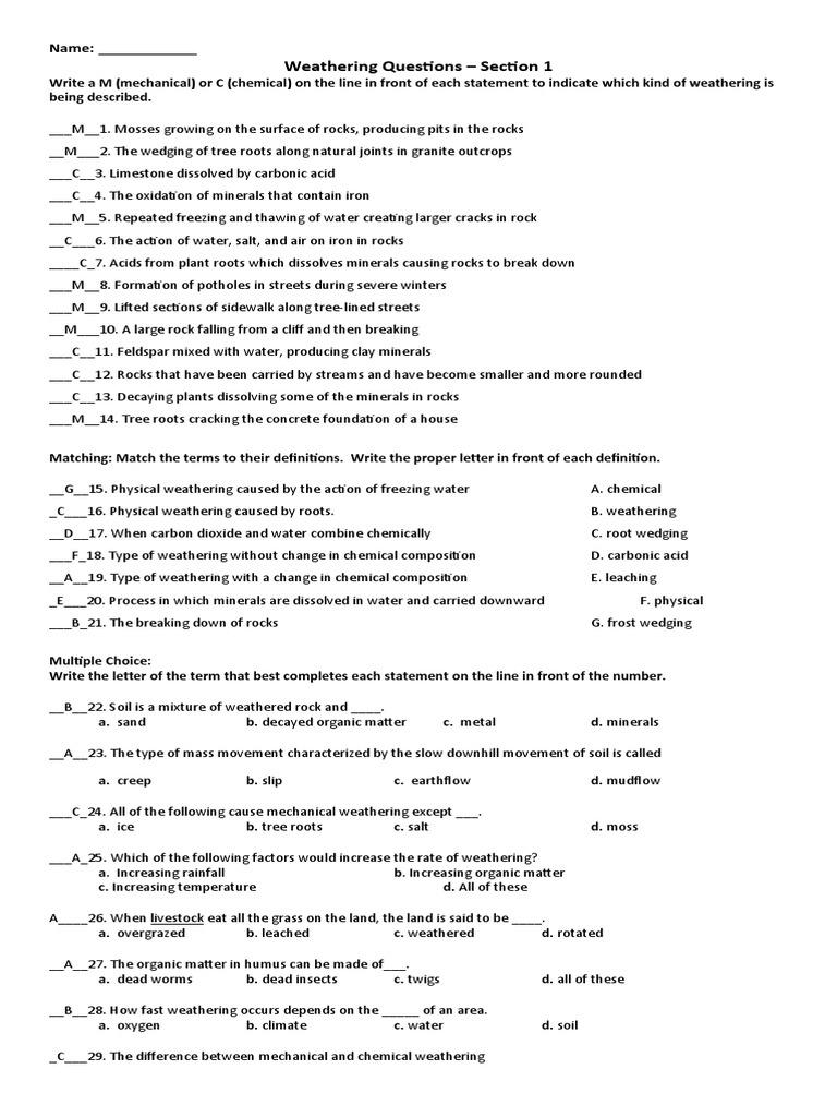 TJPlayz - WEATHERING WORKSHEET | PDF | Weathering | Natural Environment
