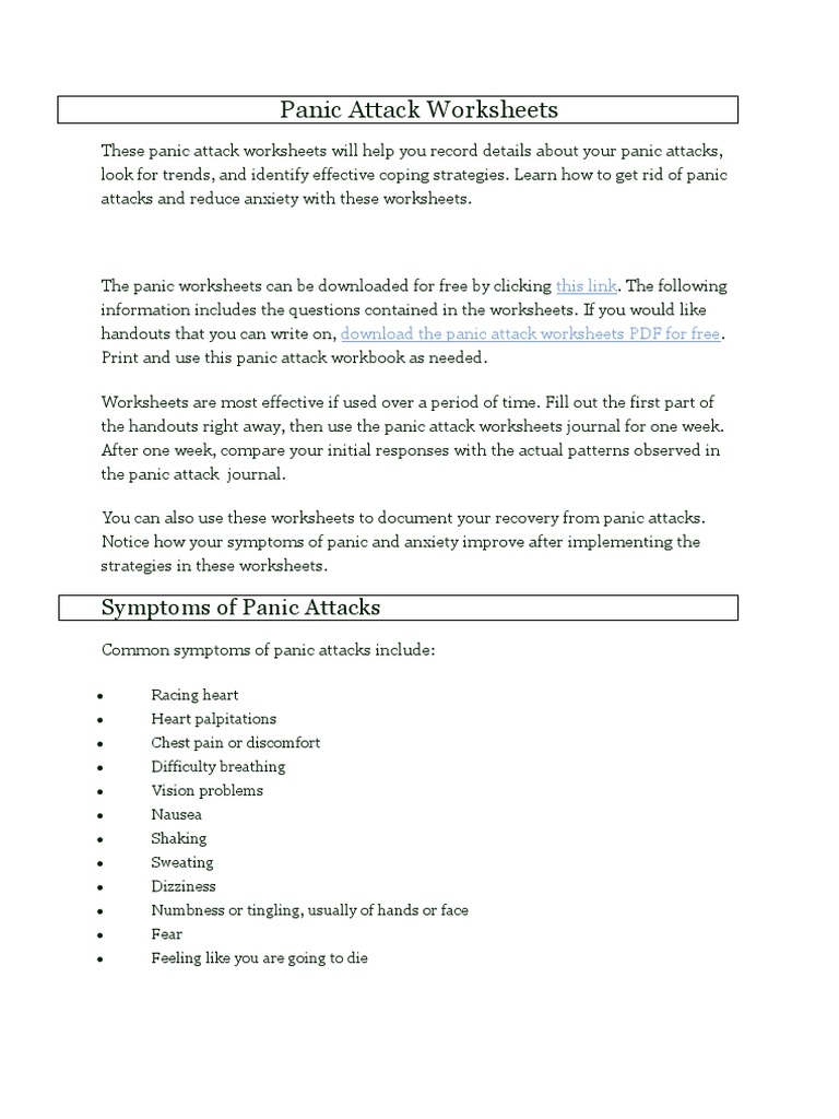 Panic Attack Worksheets | PDF | Panic Attack | Anxiety