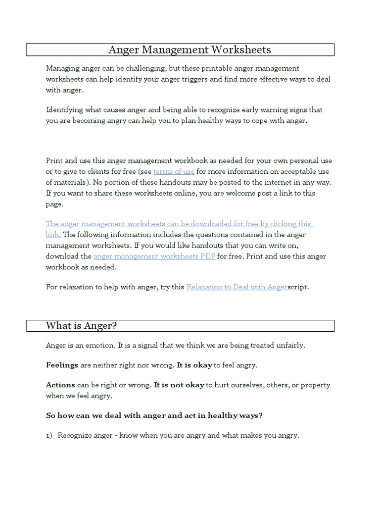 Anger Management Worksheets | PDF | Anger | Feeling