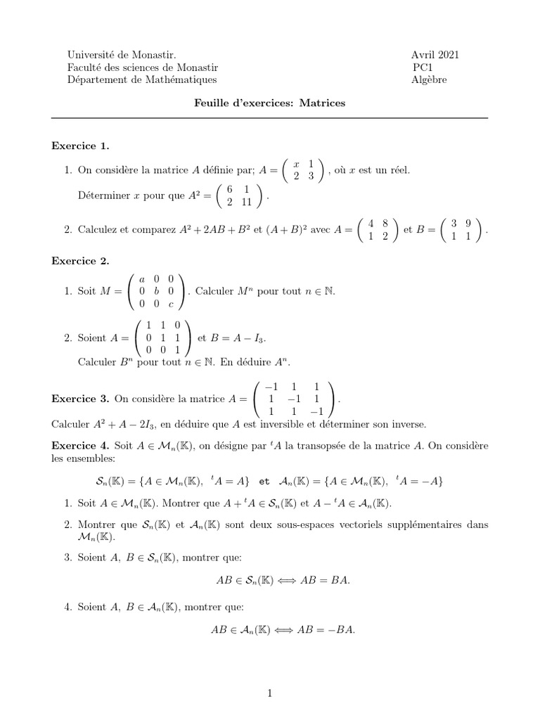 Calculs Matric Systéme Liné | PDF | Matrice (Mathématiques) | Analyse ...