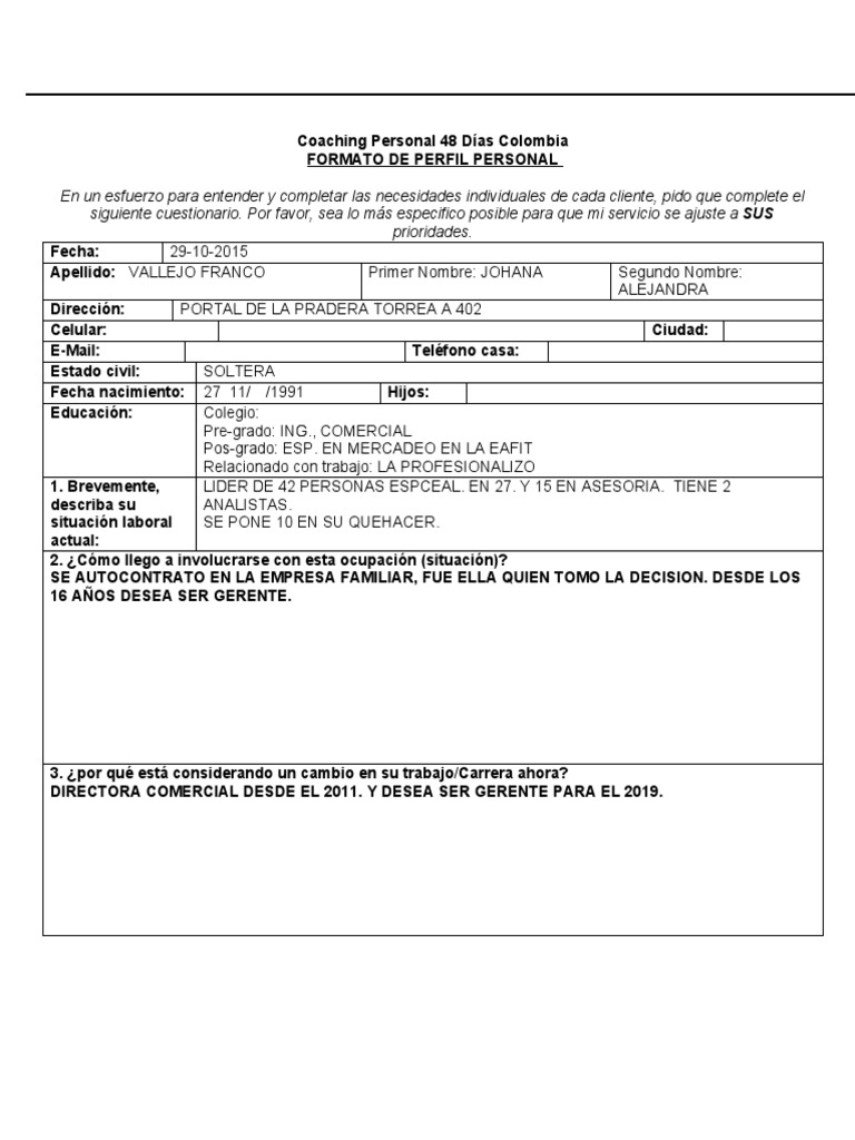Formato Inicio Coaching | PDF | Crecimiento personal y profesional