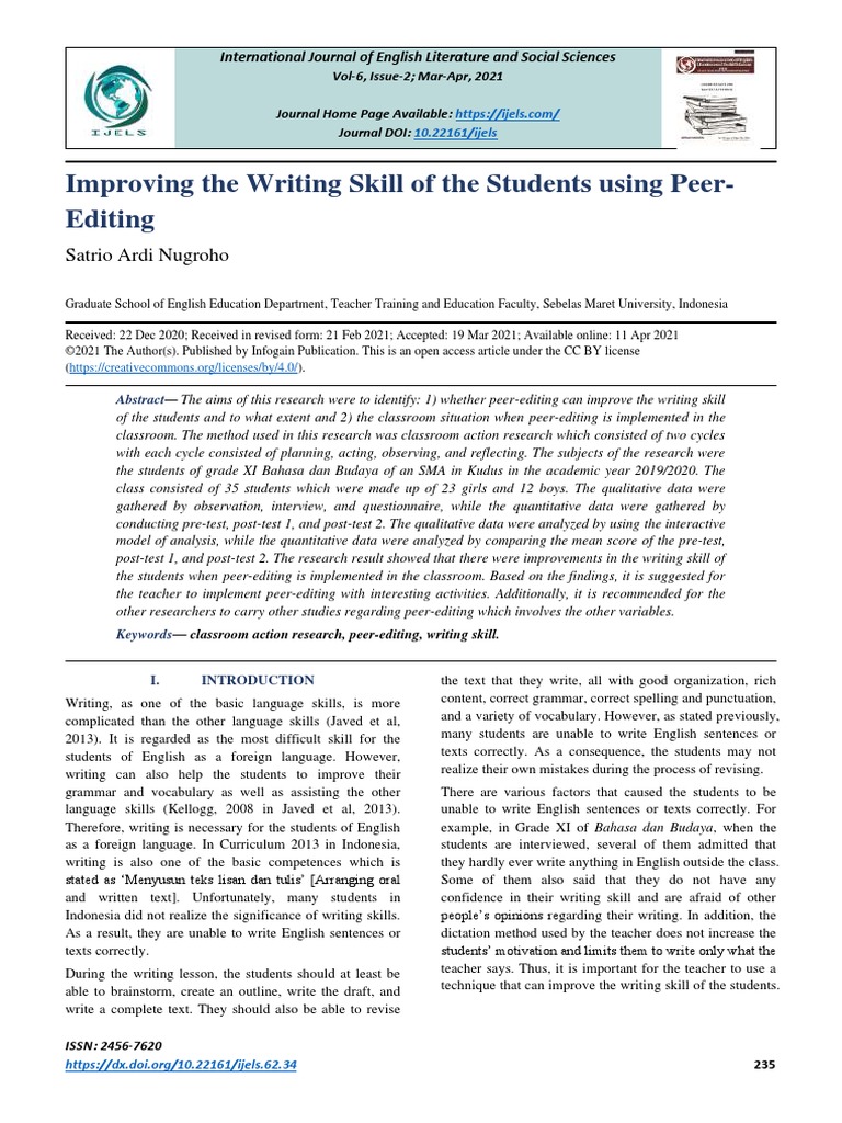 Improving The Writing Skill of The Students Using Peer-Editing | PDF ...