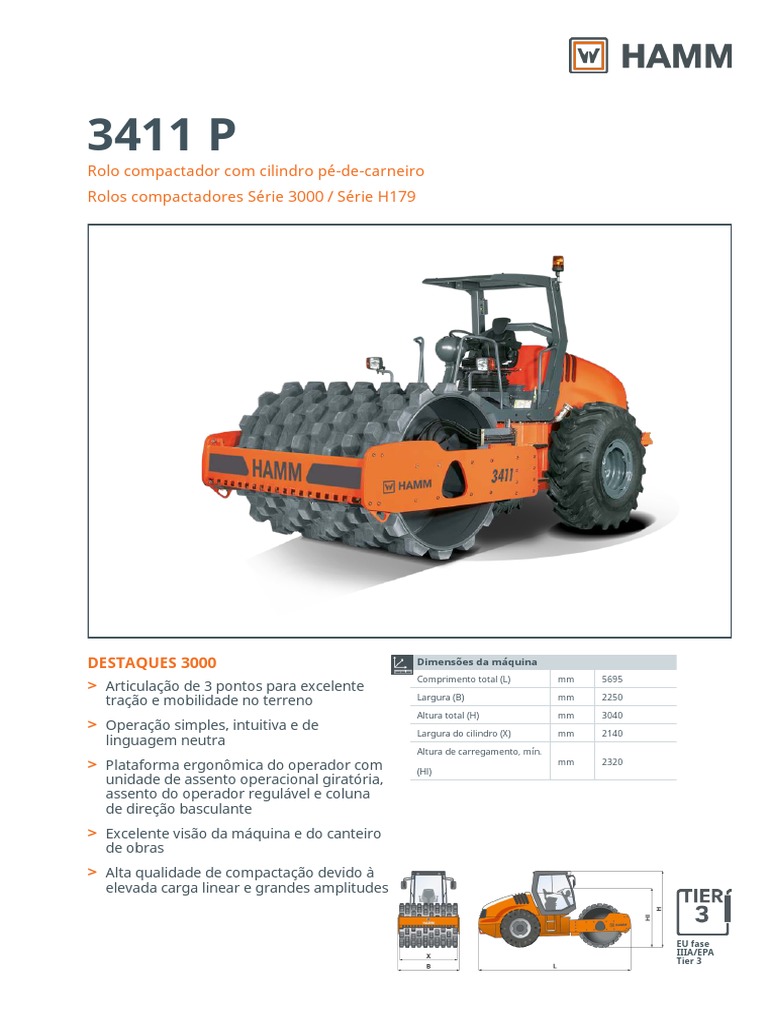 Rolo compactador com cilindro pé-de-carneiro Série 3000 EU fase IIIA ...